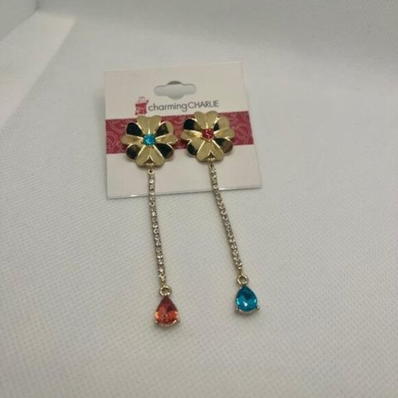 Charming Charlie | Jewelry | 35linear Rhinestone Flower Earrings | Poshmark